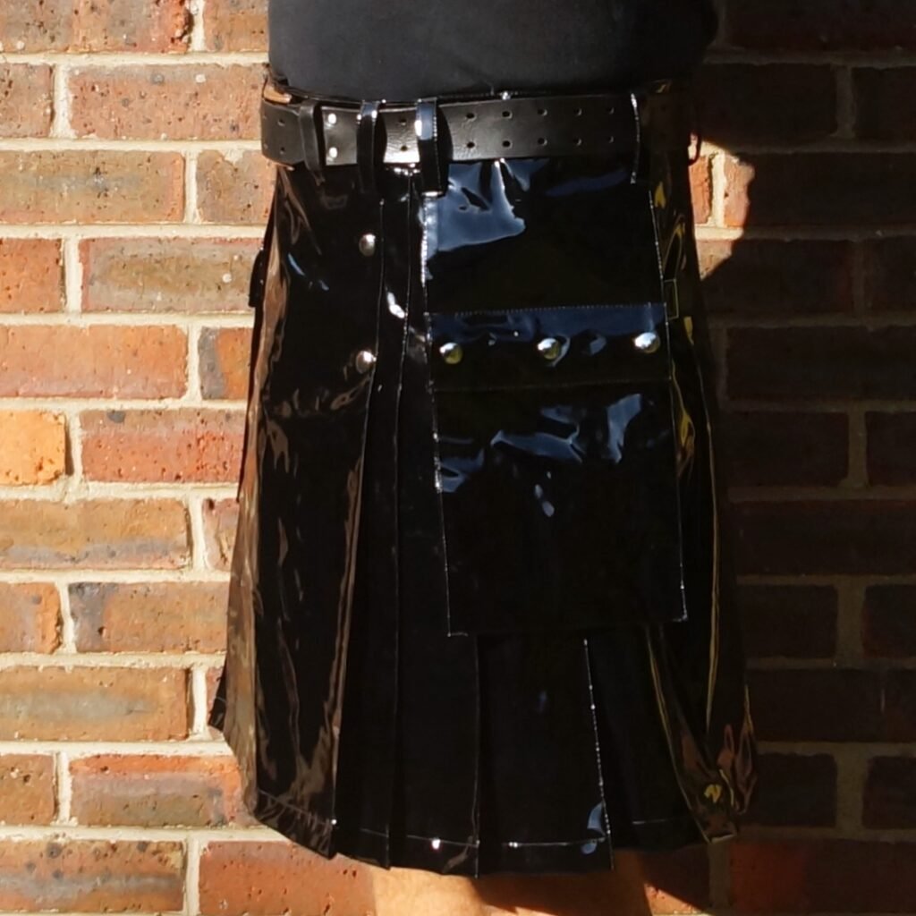 Heavyweight Shiny Black PVC Kilt – British Made Modern Kilts For Sale